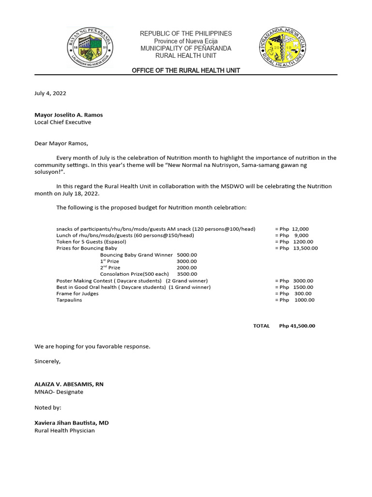 letter- mayor Nutrition | PDF | Health Sciences