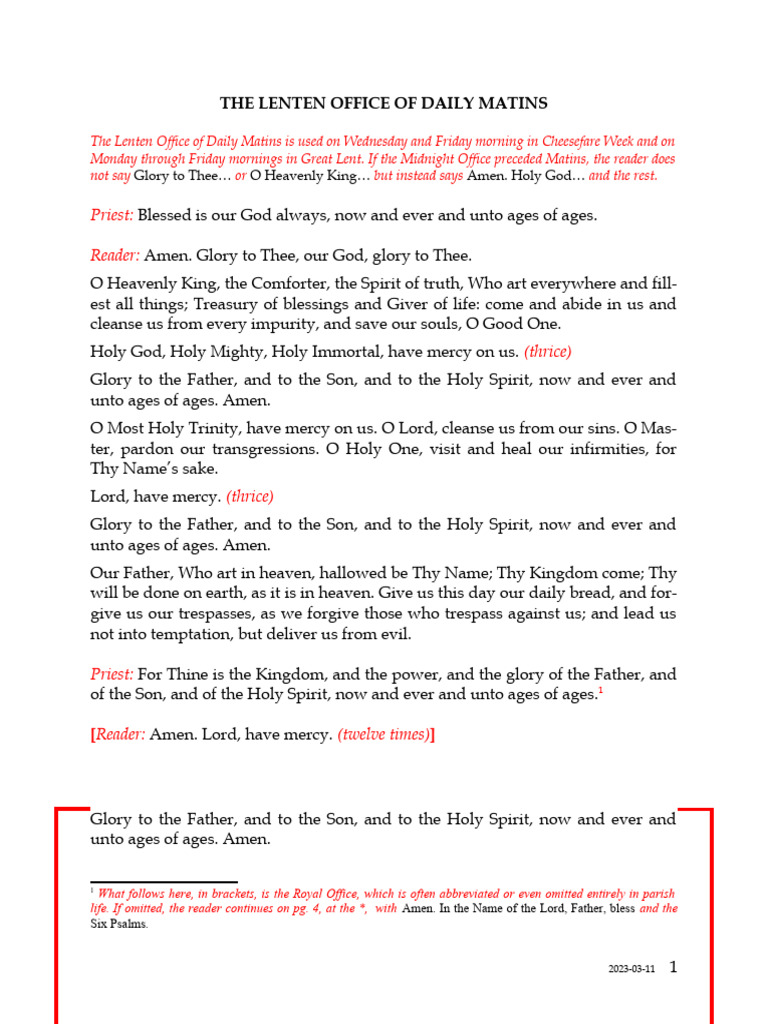 Lenten Office Daily Matins | PDF | God The Father | Lord's Prayer