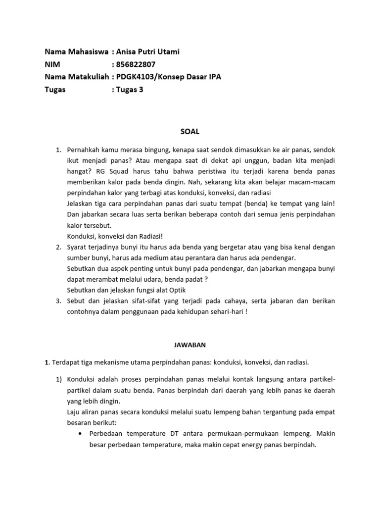 Tugas 3 Konsep Dasar Ipa Anisa Putri Utami | PDF | Sains & Matematika