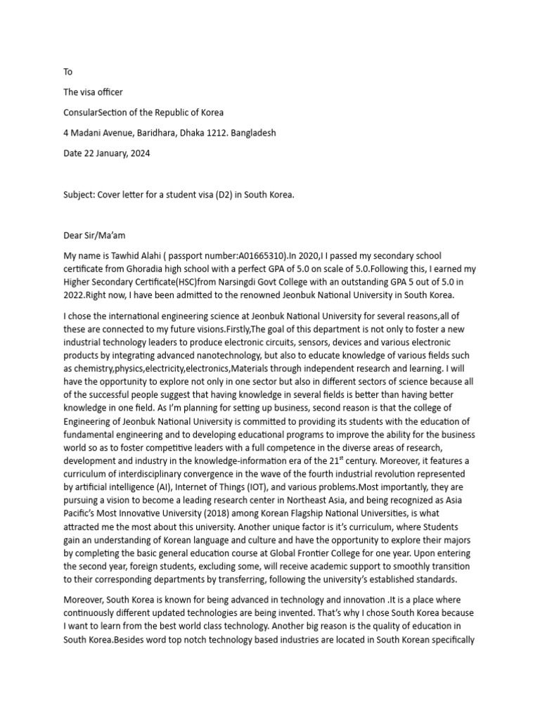 Cover Letter | Download Free PDF | South Korea | World Politics
