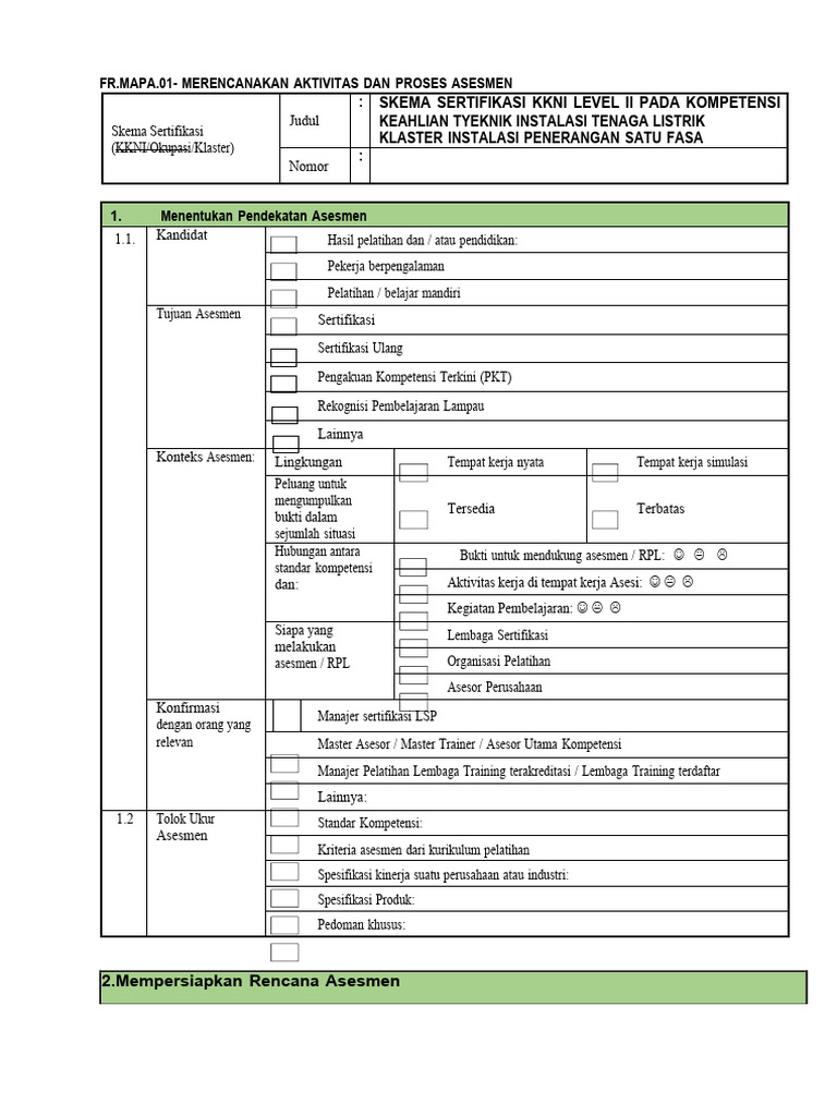 FR.MAPA.01- MERENCANAKAN AKTIVITAS DAN PROSES ASESMEN | PDF