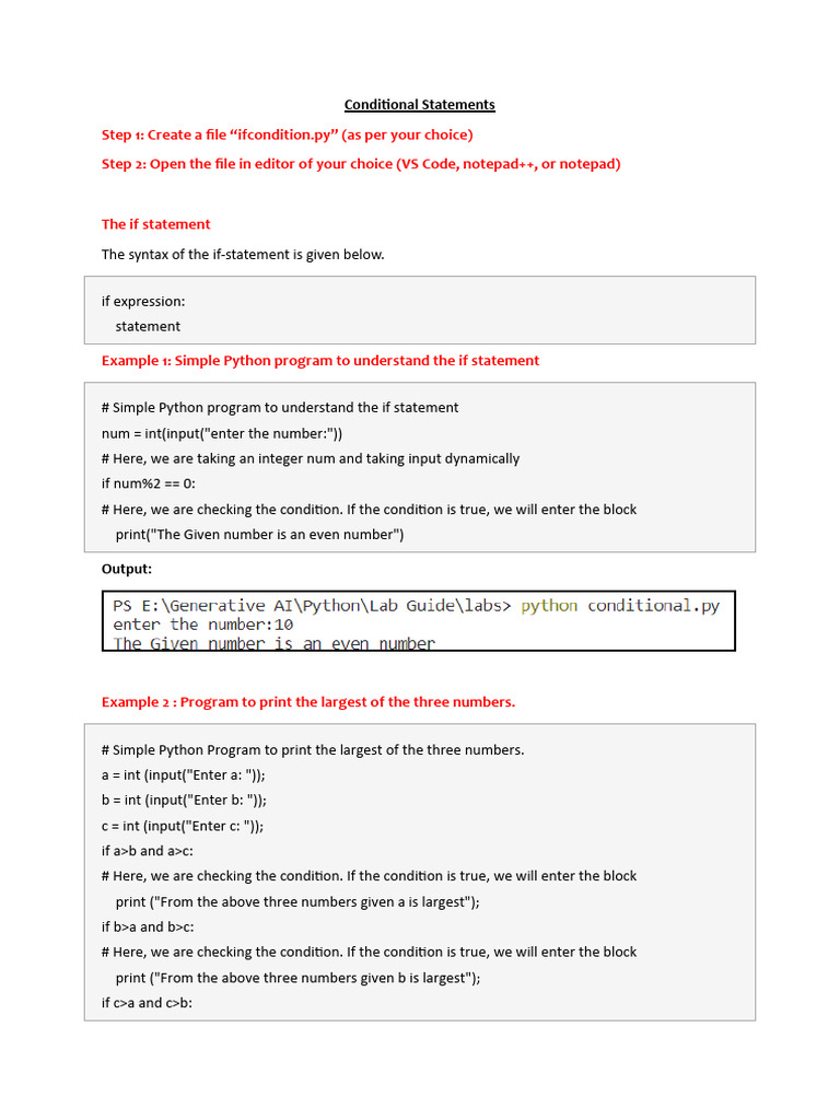 Conditional Statement Lab Giude | Download Free PDF | Python ...
