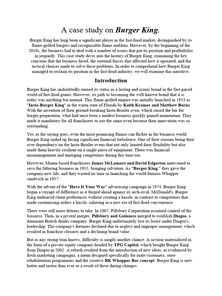 A Case Study On Burger King (Intro) | PDF | Business