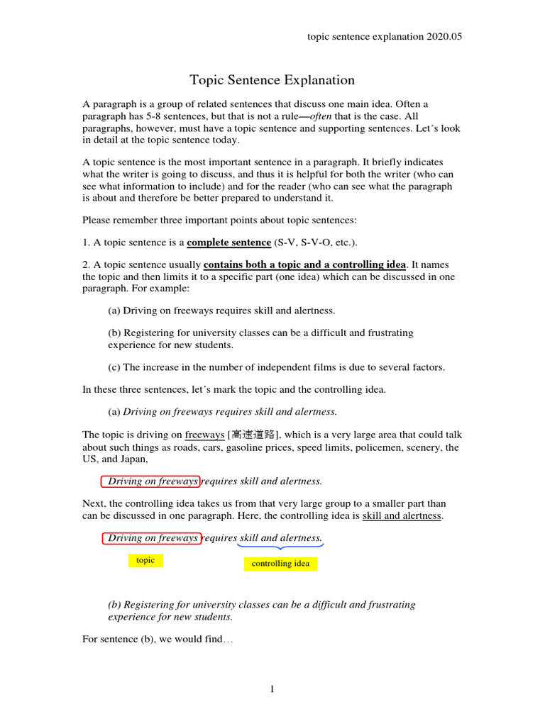 Topic Sentence Explanation 2020.05 | PDF