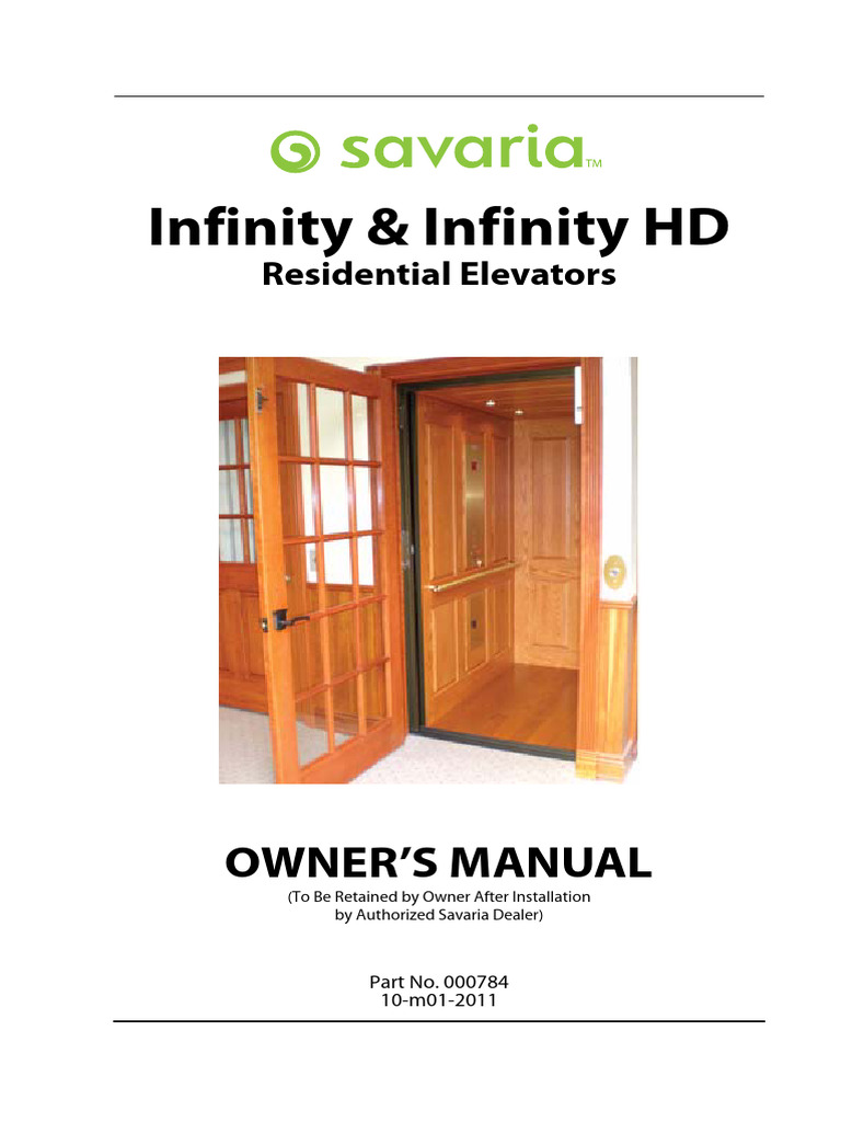 Infinity Elevator Owner's Manual (Units Prior To March 2011) | PDF