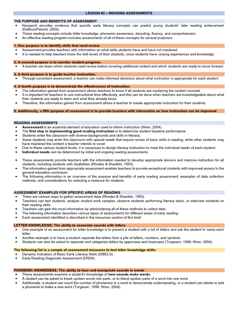 Lesson #2 - Reading Assessments | Download Free PDF | Reading ...