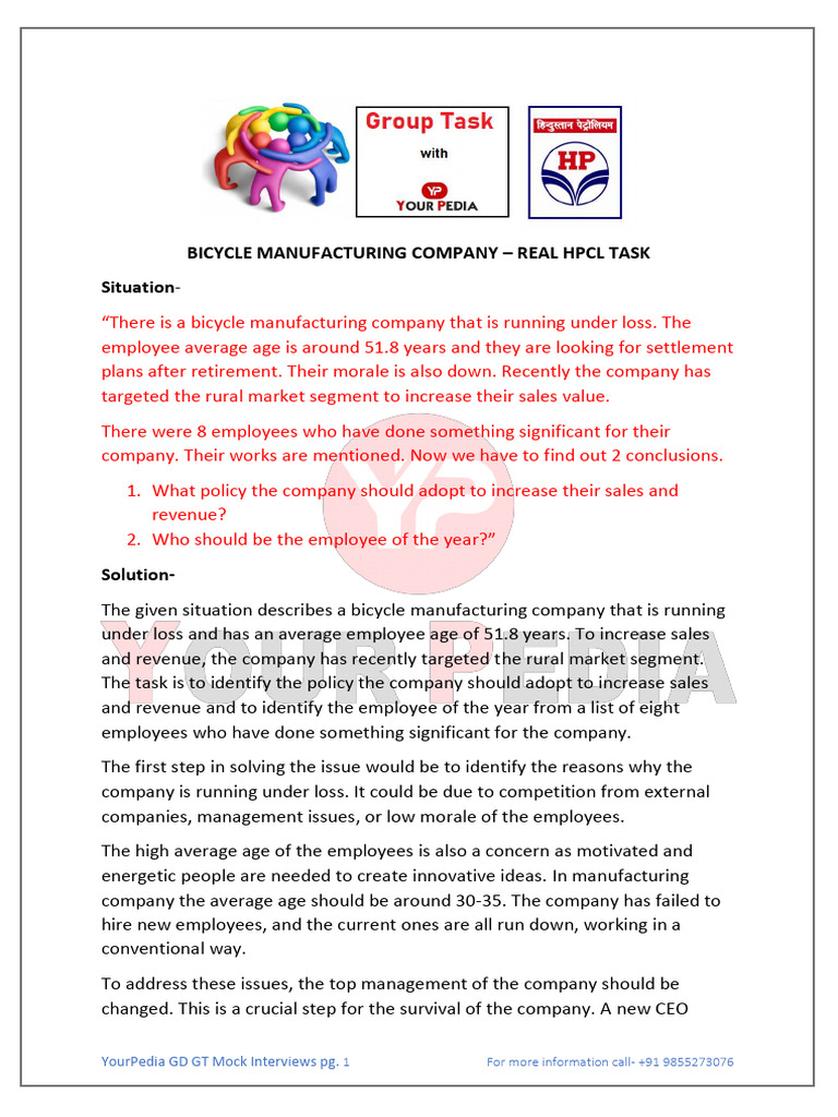 Actual HCPL Task Bicycle Manufacturing Company | PDF | Employment | Sales