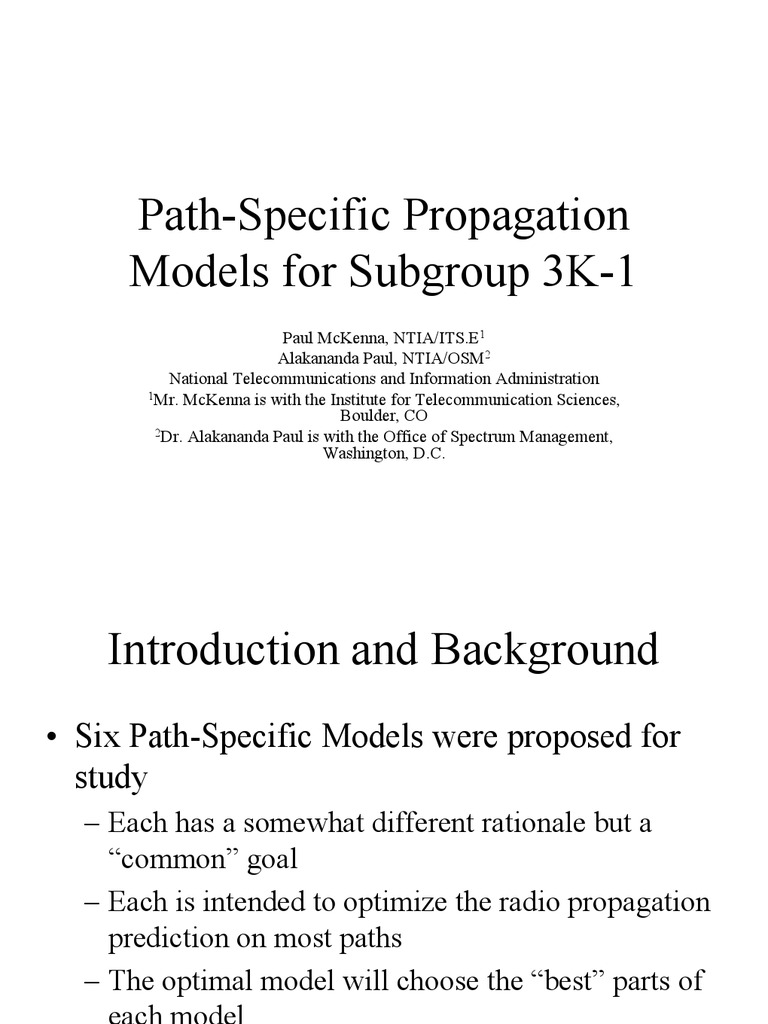 Path Specific Propagation Models For Subgroup 3k 1 An Analysis Of Six Models Based On Itu R P 