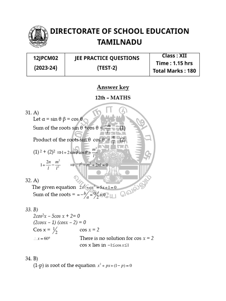 Answer Key (Test-2) Maths | PDF | Teaching Methods & Materials