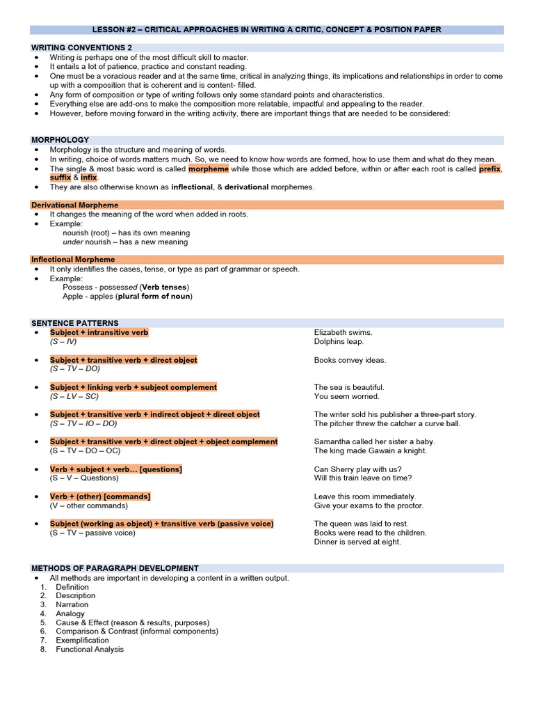 Lesson #2 - Writing Conventions | PDF | Morphology (Linguistics) | Verb
