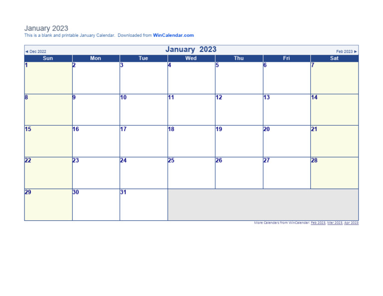 January 2023 Calendar | PDF