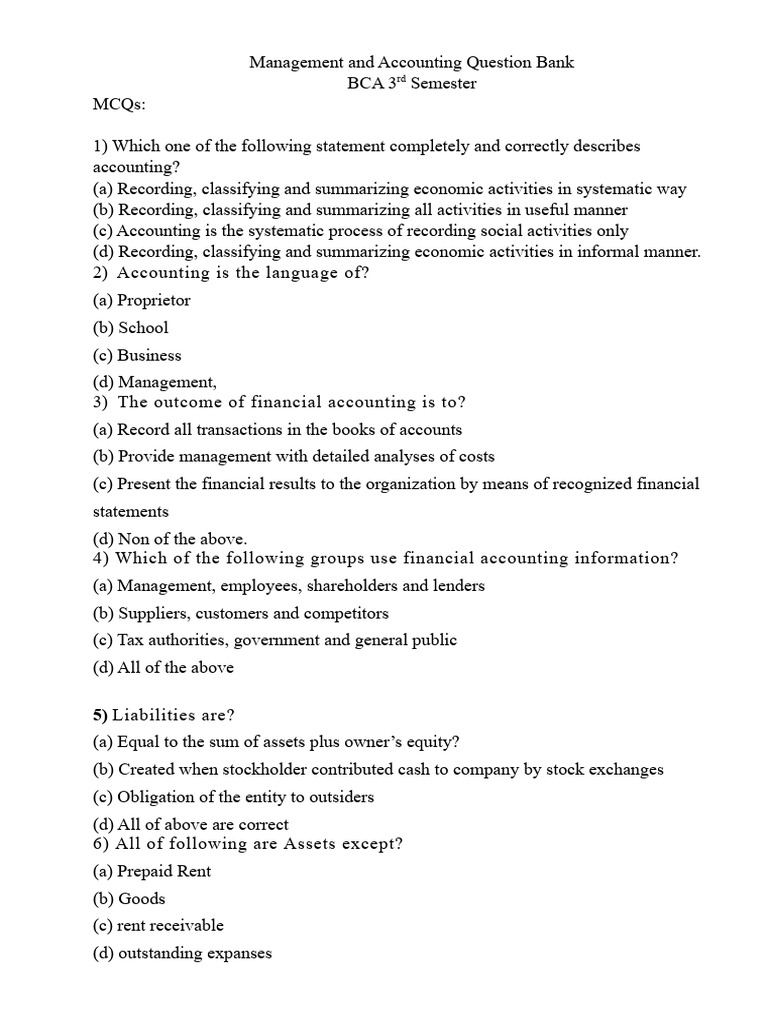 BCA MAcc question bank | PDF | Debits And Credits | Service Industries