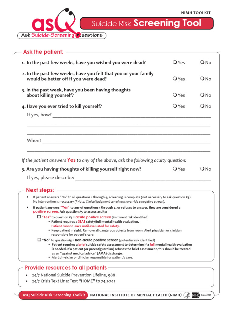 Suicide Risk Screening Tool | PDF