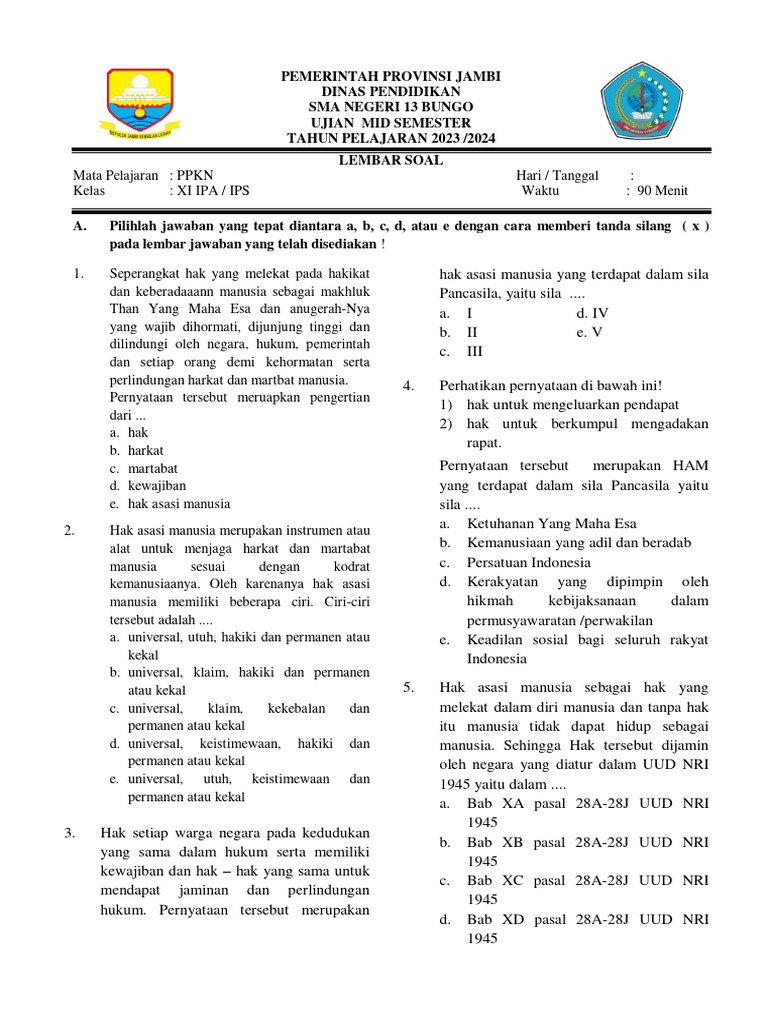 SOAL Mid PKN XI - 23 | PDF
