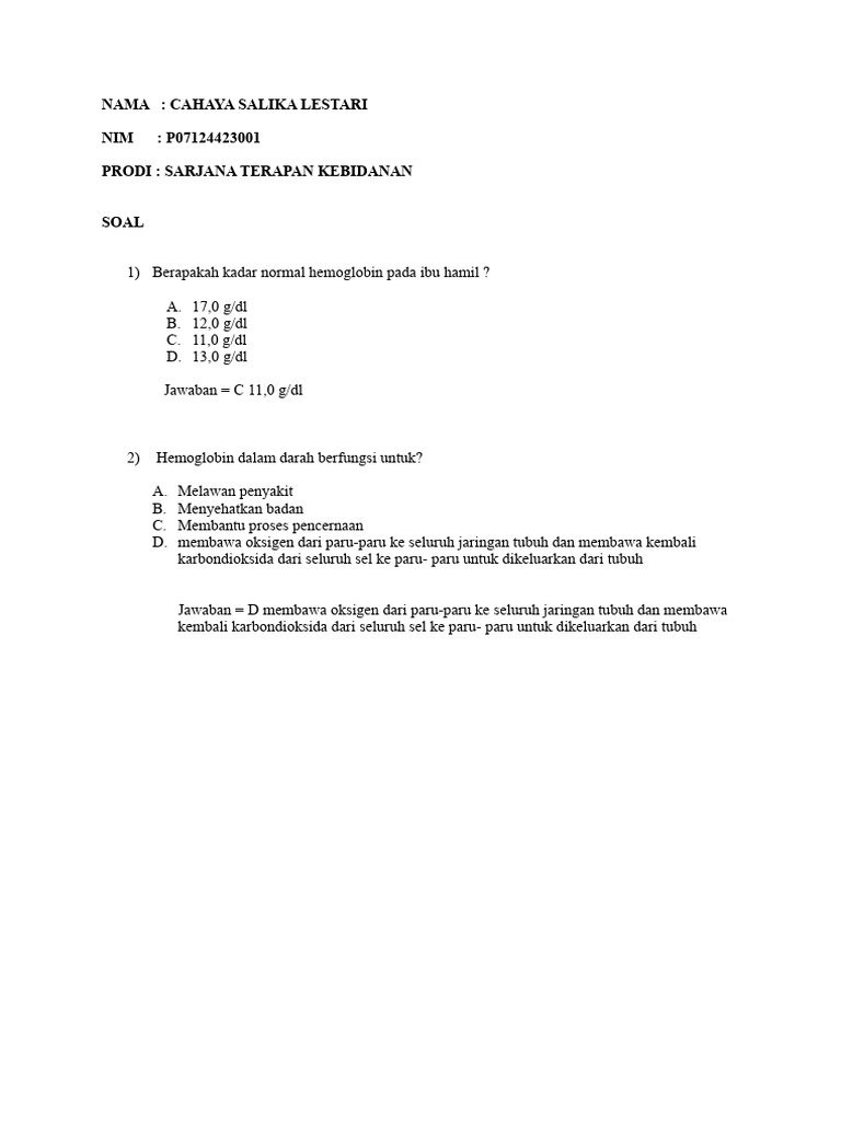 Kadar Normal Hemoglobin Ibu Hamil | PDF