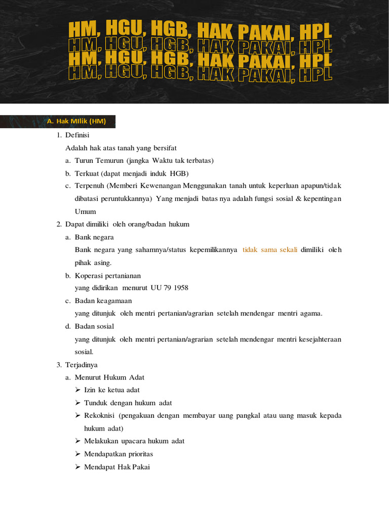 HM, Hgu, HGB, Hak Pakai, HPL | PDF | Politik | Ilmu Sosial
