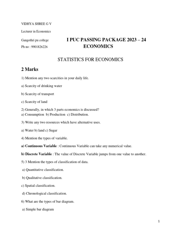 I PUC Economics Passing Package 2023-24 | PDF | Agriculture | Biogas