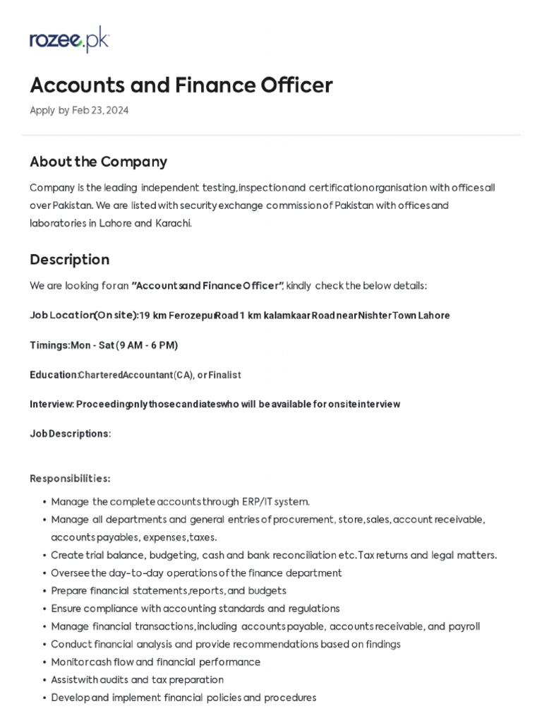 Accounts and Finance Officer | PDF