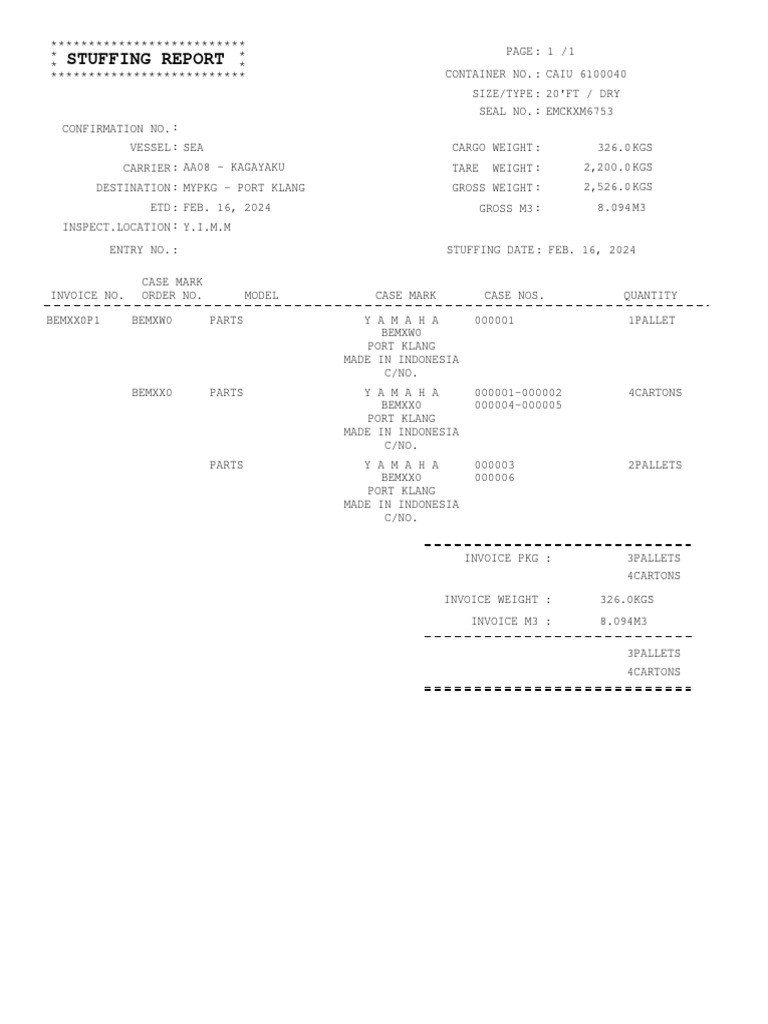 Stuffing Report - 2024-03-04T094717.681 | PDF | Freight Transport ...