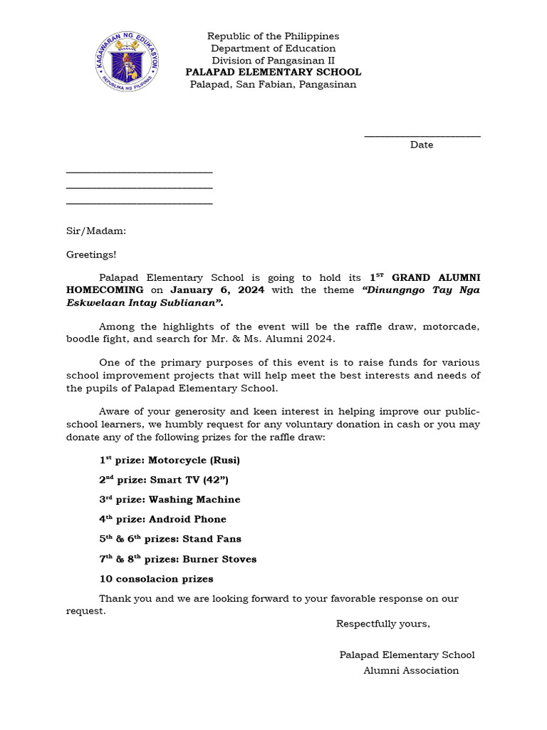 BE 2022 Solicitaion Communication Letters SFNHS | PDF