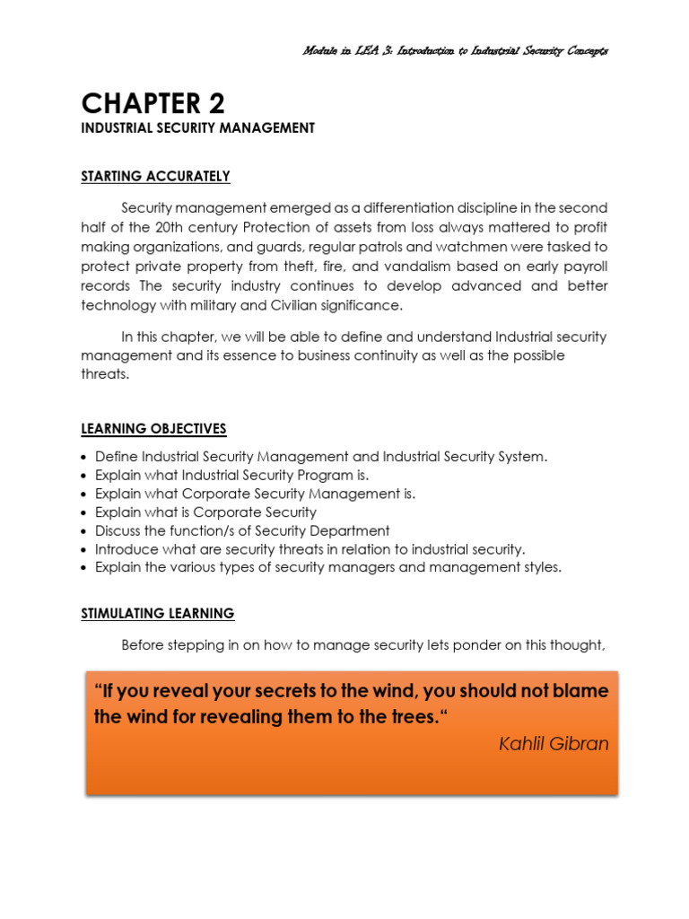 Chapter 2 - INDUSTRIAL SECURITY MANAGEMENT | PDF | Information Security | Computer Security