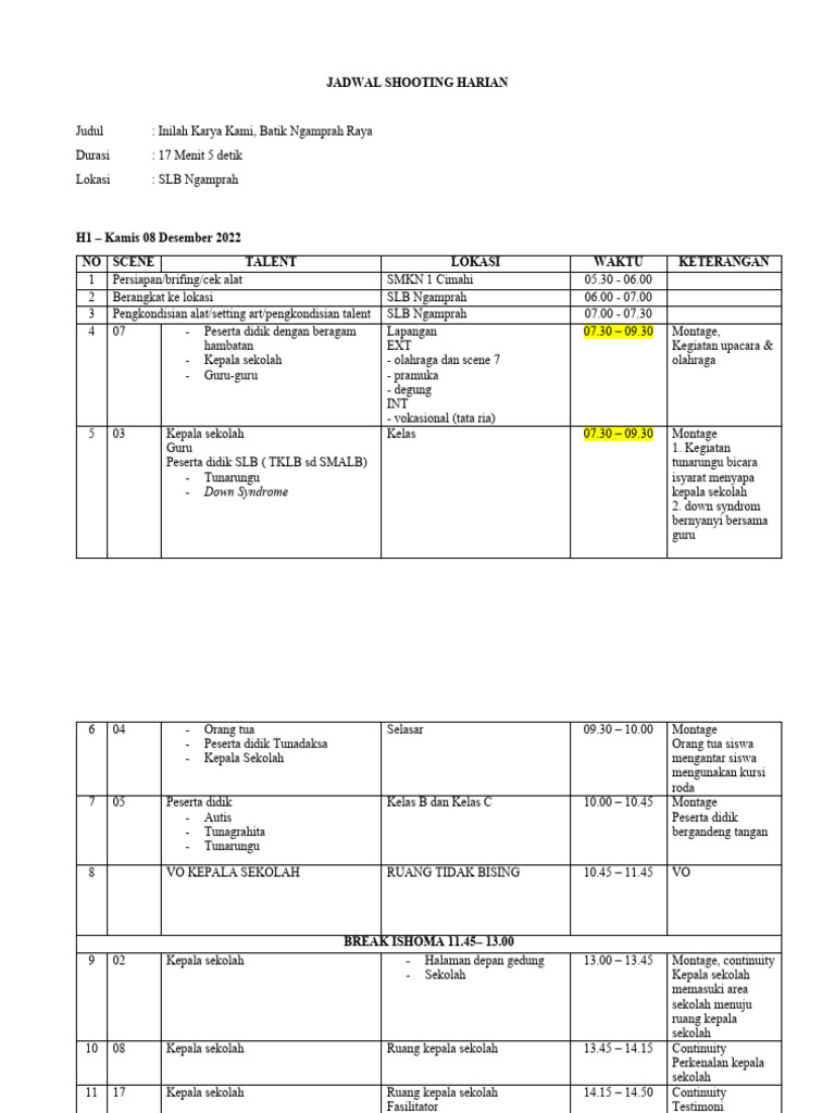 (Terbaru) Jadwal Shooting SLB Kamis | PDF