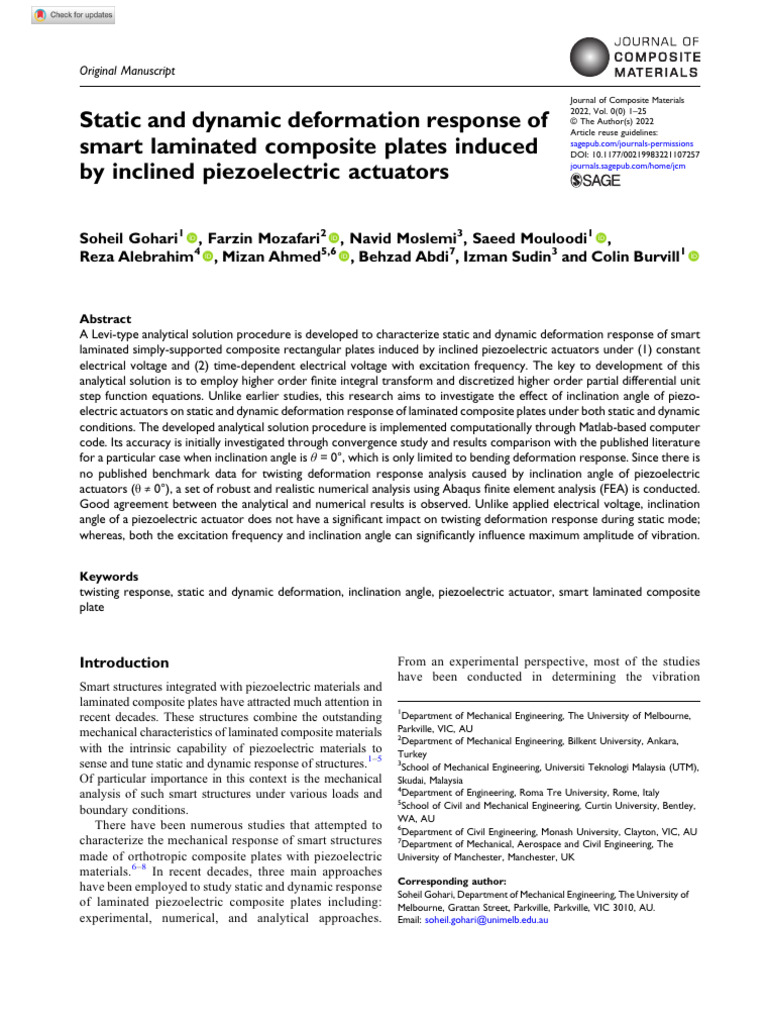 Static And Dynamic Deformation Response Of Smart Laminated Composite Plates Induced By Inclined