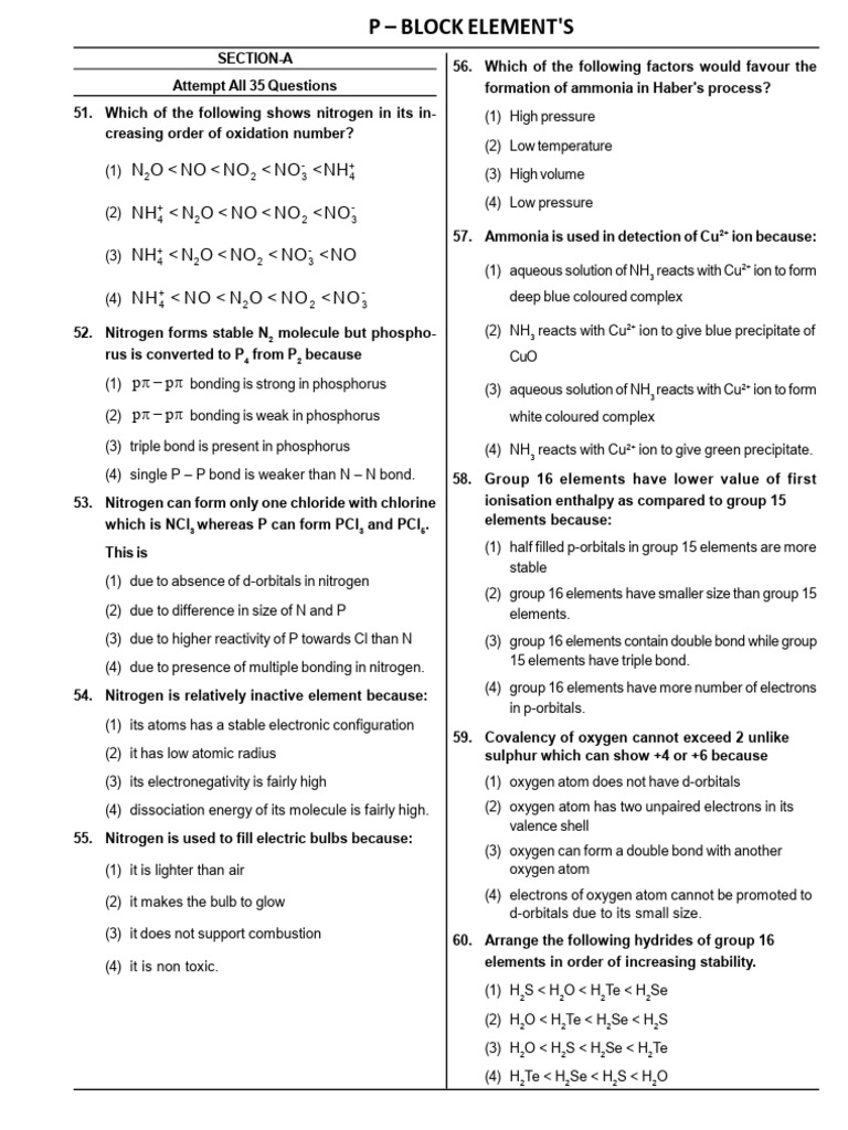 P-Block Element Paper | Download Free PDF | Chemical Bond | Fluorine
