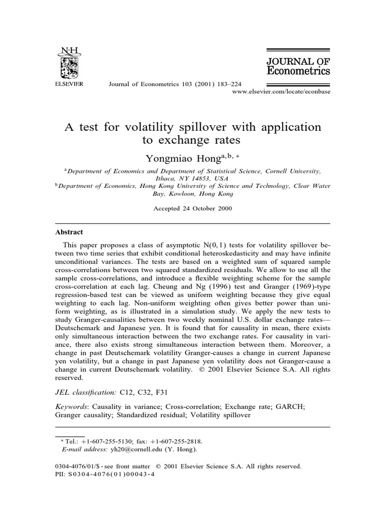 A Test For Volatility Spillover With App | PDF | Errors And Residuals ...