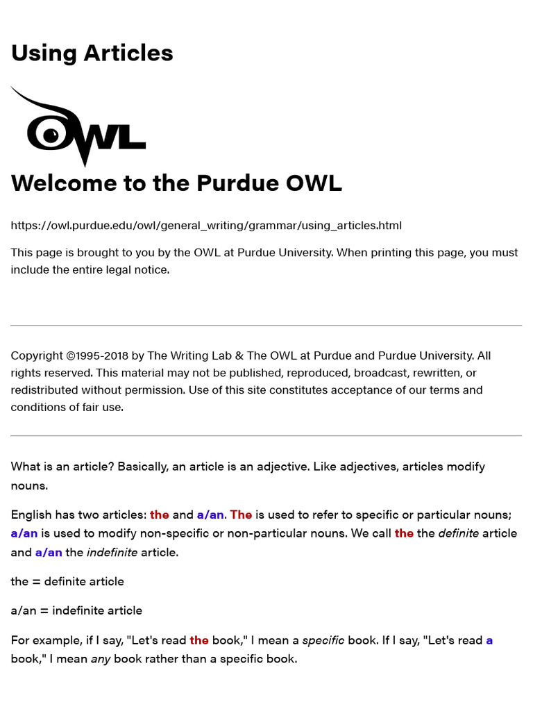How To Use Articles (A - An - The) - Purdue OWL® - Purdue University ...