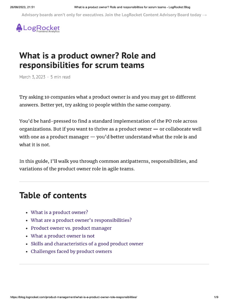 Responsibilities Product Owner Pdf