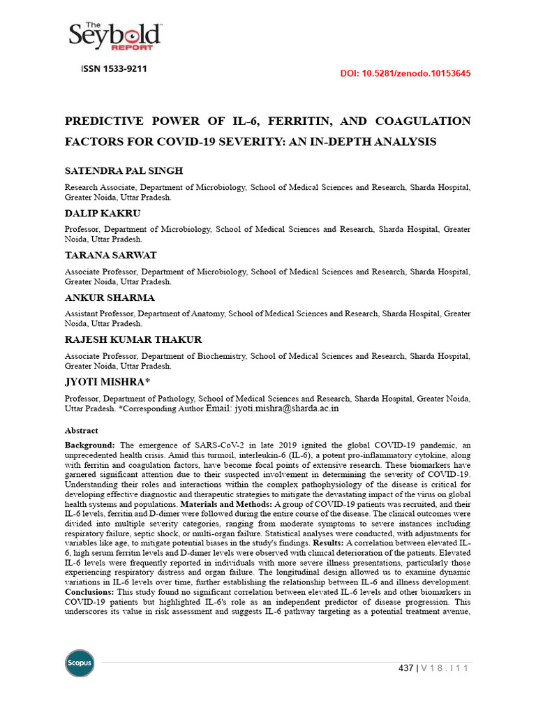 Predictive Power of Il-6, Ferritin, and Coagulation Factors For Covid ... Predictive Power of Il-6, Ferritin, and Coagulation Factors For Covid ...