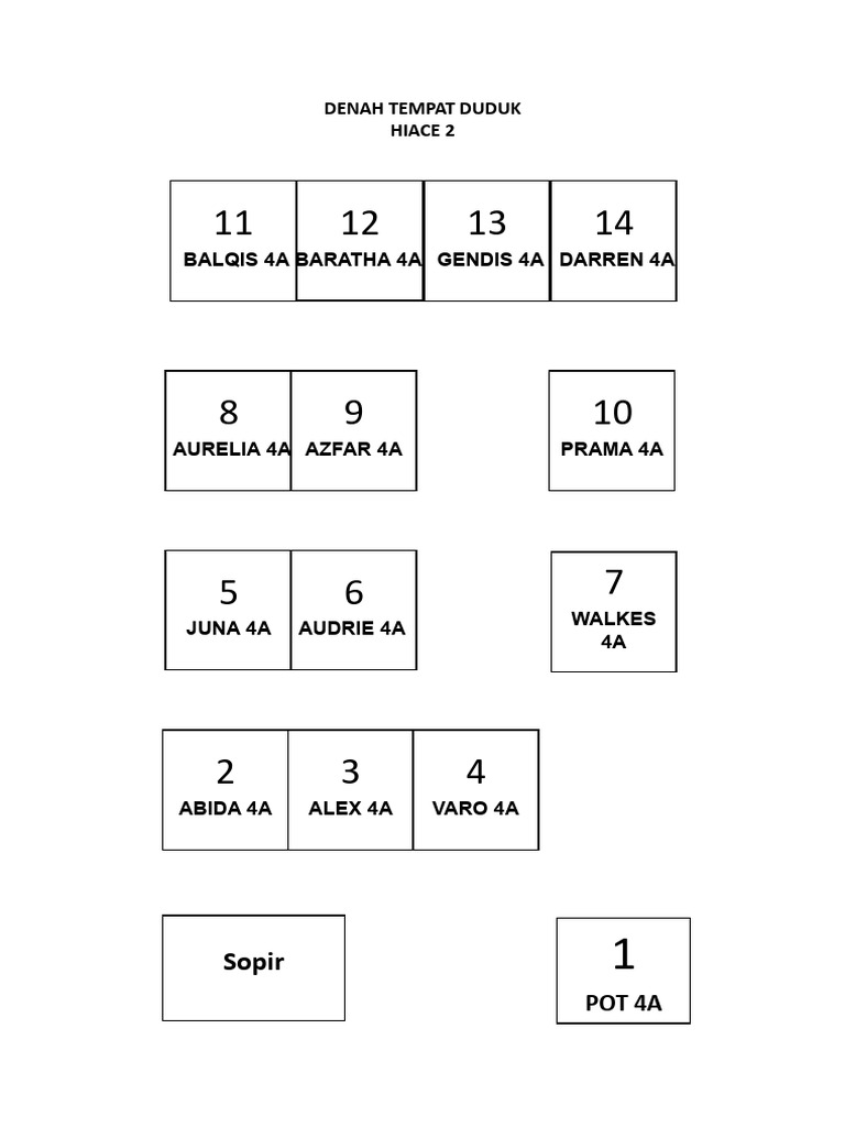 Sopir: Denah Tempat Duduk Hiace 2 | PDF