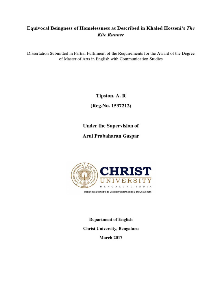 Equivocal Beingness of Homelessness in Khaled Hosseini's The Kite ...