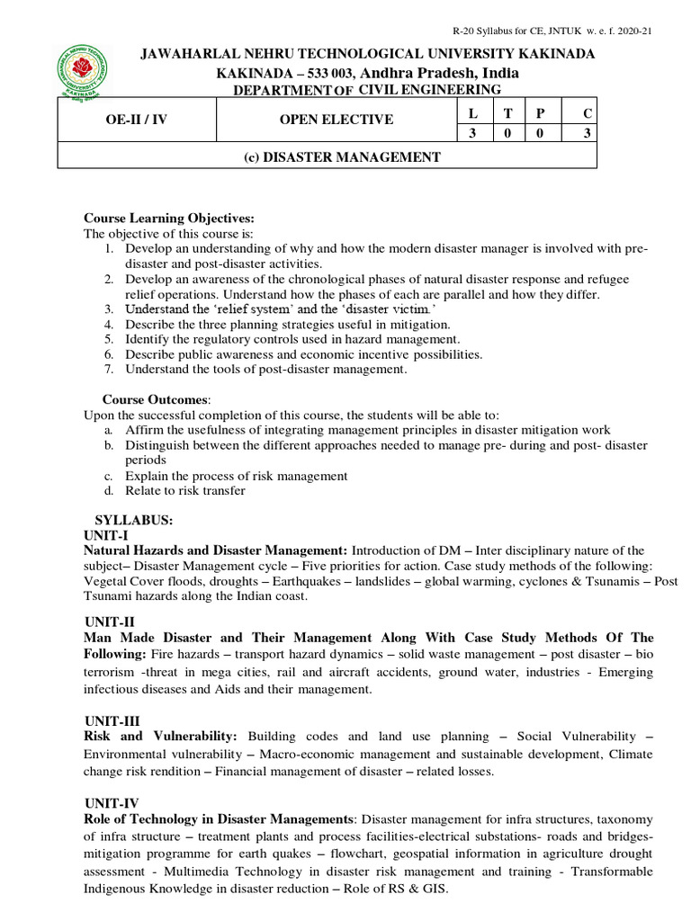 OE-IV Disaster Management Syllabus | PDF
