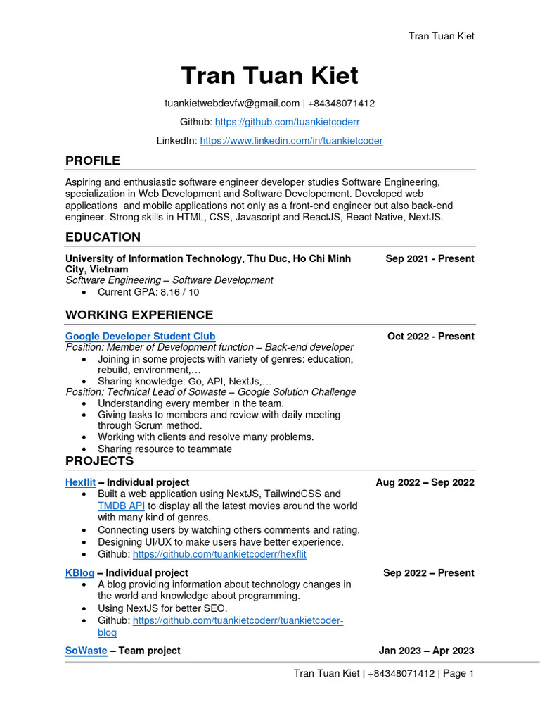 Tran Tuan Kiet CV | PDF