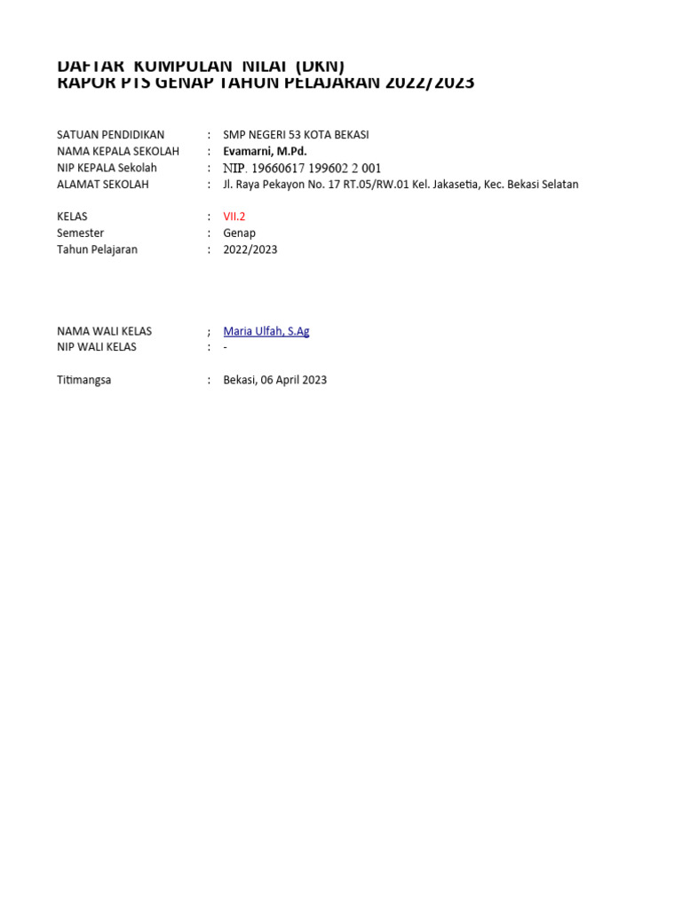DKN Rapor Pts Genap 2022 - 2023 | PDF
