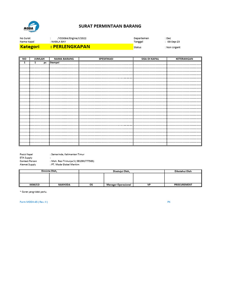 Surat Permintaan Barang Deck Nabila Bay | PDF