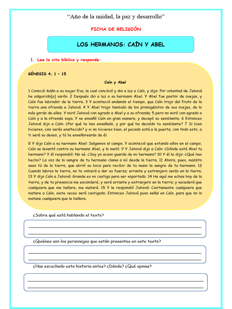 Actividades sobre Caín y Abel para niños | PDF | Adán y Eva | Creencia religiosa y doctrina