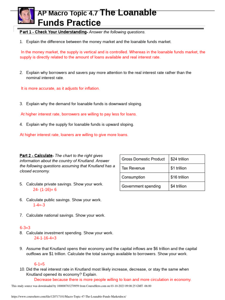 Macro Topic 4.7 The Loanable Funds Market | PDF | Interest | Real ...