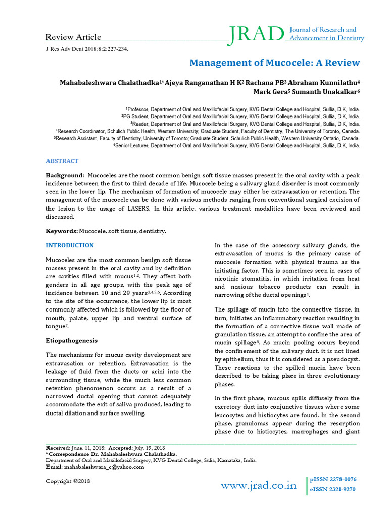 Management of Mucocele-A Review | PDF