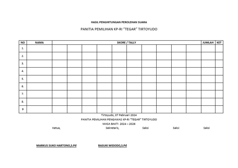 Plano Perhitungan Suara | PDF