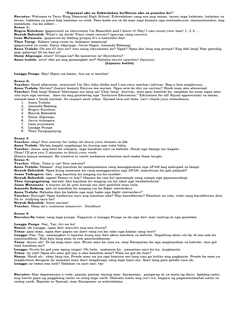 Comical Skit - Espesyal Ako Sa Eskwelahan Ko - Script | PDF