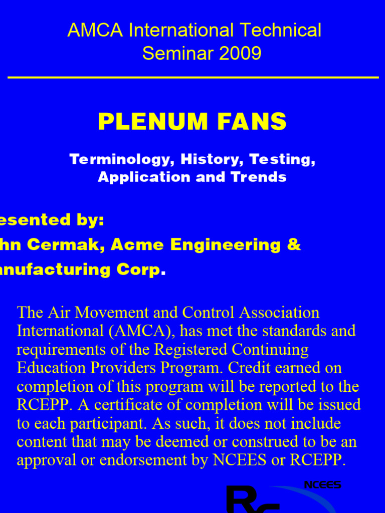 AMCA International Technical Seminar 2009: Plenum Fans | PDF | Applied And Interdisciplinary ...