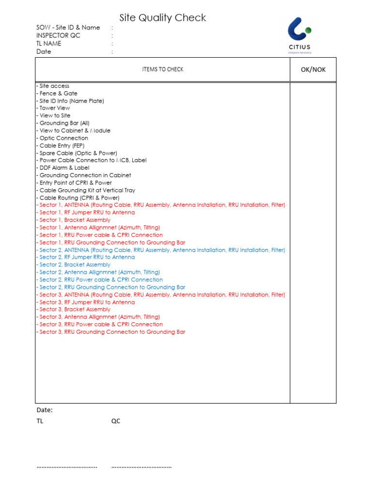 Site Quality Check Inspection Checklist | PDF