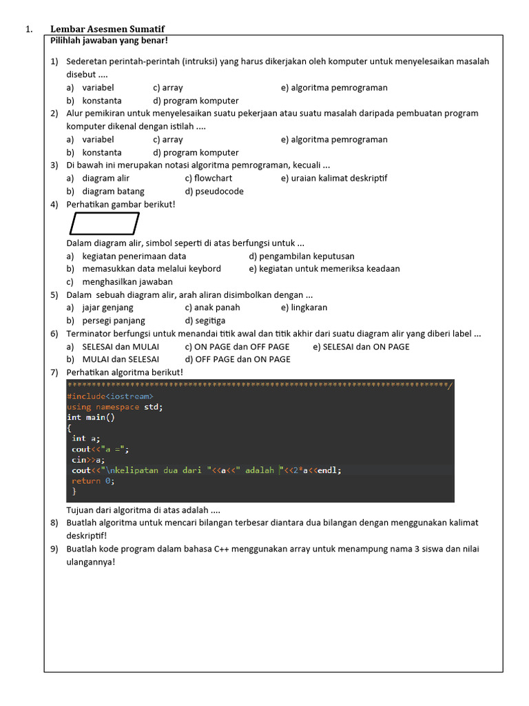 Lembar Asesmen Sumatif ALGORITMA DAN PEMROGRAMAN | PDF | Komputer