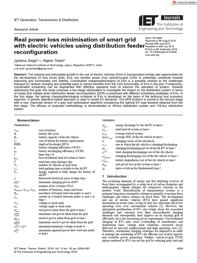 Iet Generation Trans Dist 2019 Singh Pdf Mathematical Optimization Electrical Grid