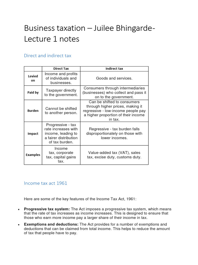 Overview of Business Taxation in India | PDF | Taxes | Income Tax