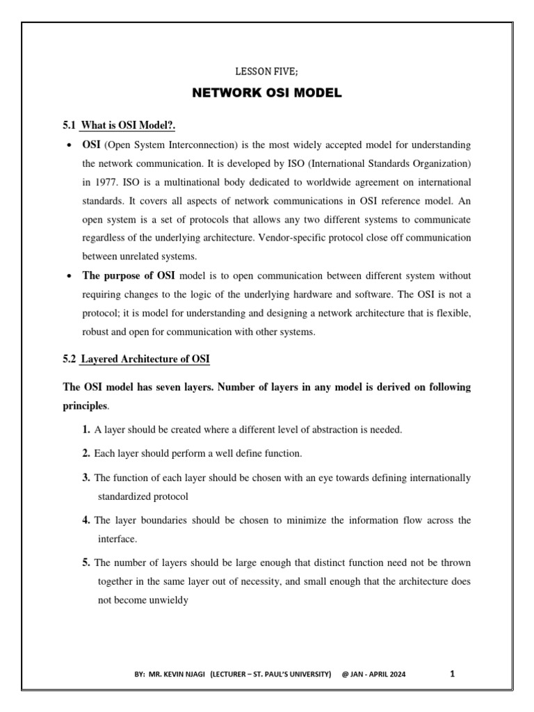 LESSON 5 OSI MODEL and TCPIP MODEL | PDF | Internet Protocol Suite | Osi Model