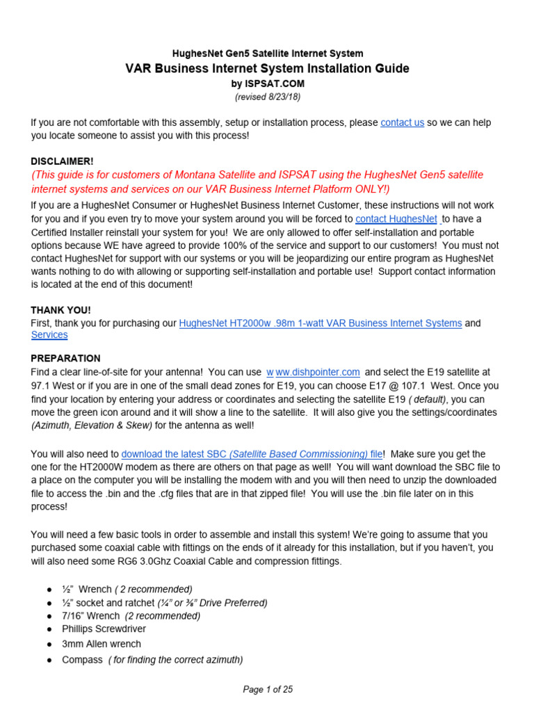 ISPSAT HughesNet Gen5 VAR Business Internet Systems Installation Guide ...